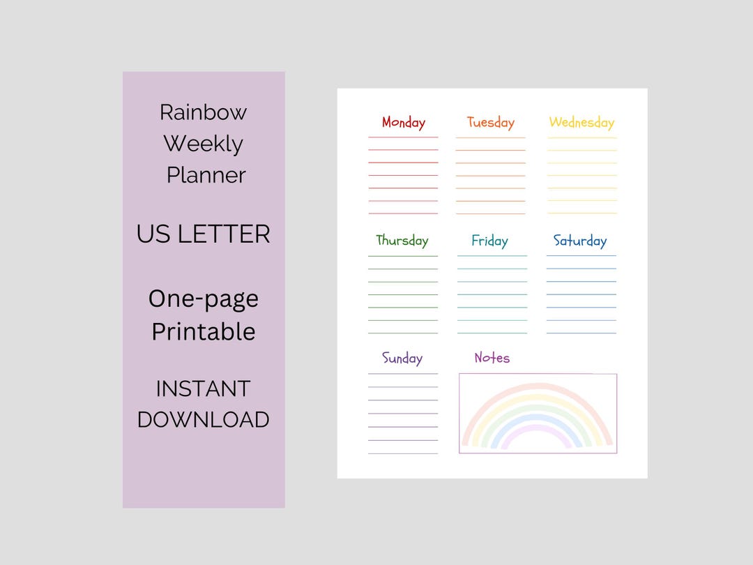 Rainbow Weekly Planner for Kids - Undated Weekly Student Planner ...