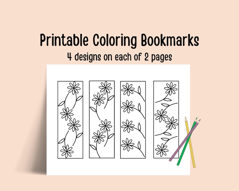 PRINTABLE Floral Coloring Bookmarks Bundle, 8 Different Floral Designs ...