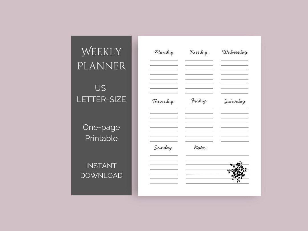 Weekly Planner Printable: Black and White Floral Design (PDF Download ...