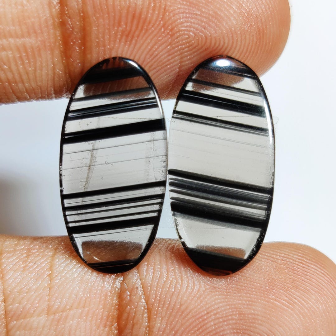 Midnight Lace Obsidian Pair Natural Oval Shape Cabochon Loose Gemstone ...
