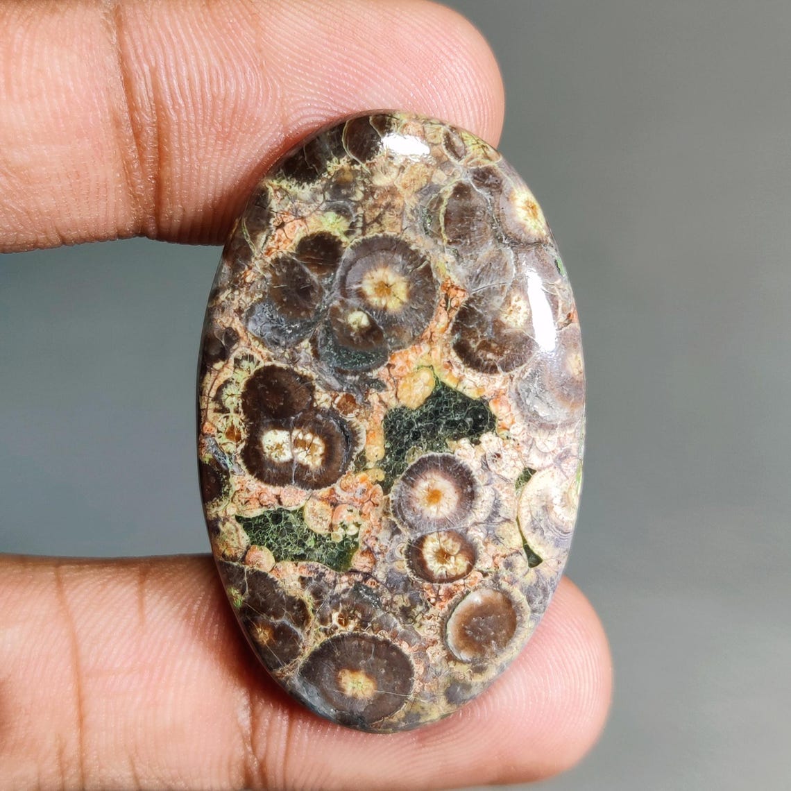 Cabujón de jaspe cocodrilo natural: Gema ovalada (47 ct, 42 x 26 x 5 mm ...
