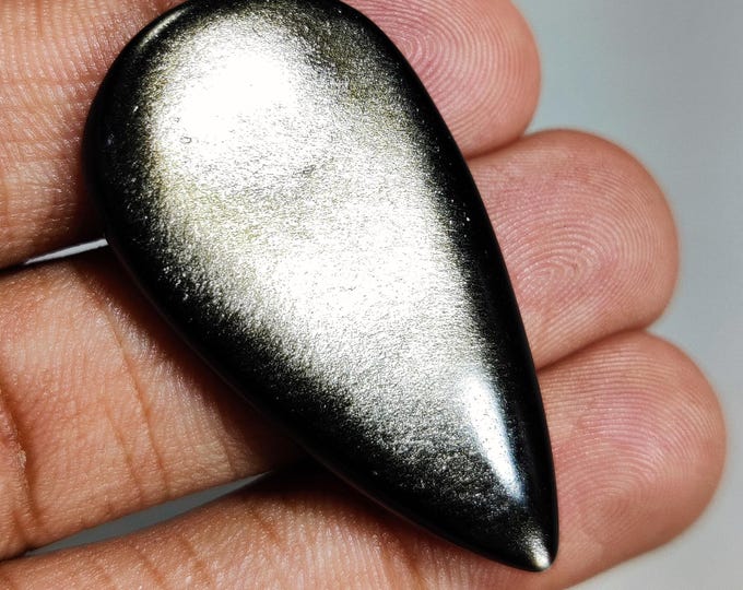 Silver Sheen Obsidian Natural Pear Shape Cabochon Loose Gemstone for ...