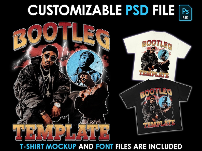 90S Hip Hop Rap T-shirt Design Photoshop Template, Bootleg Vintage T ...
