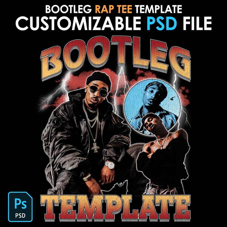 90S Hip Hop Rap T-shirt Design Photoshop Template, Bootleg Vintage T ...