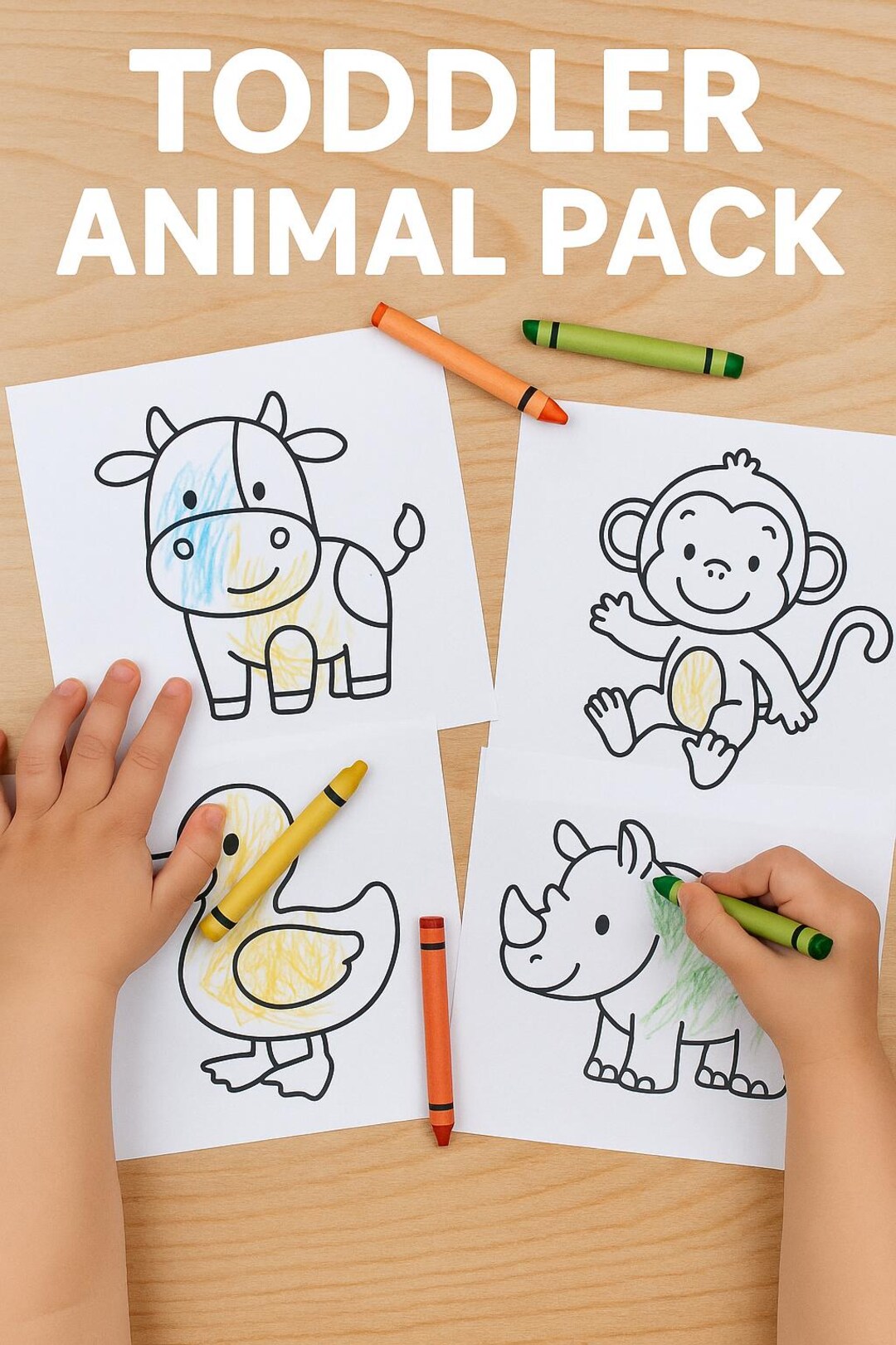 Toddler Animal Pack Coloring Animals for Toddlers -six Printable Pages ...