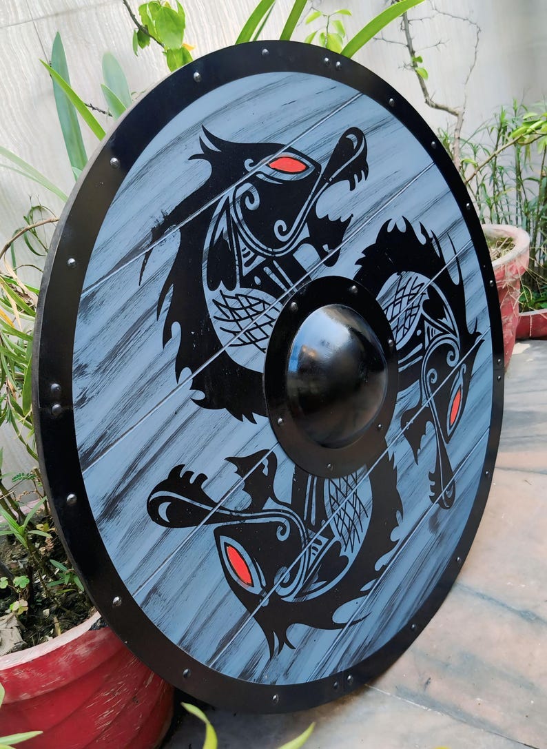 Fenrir Viking Shield Wall Art, Hand Painted Norse Wooden Shield Decor ...