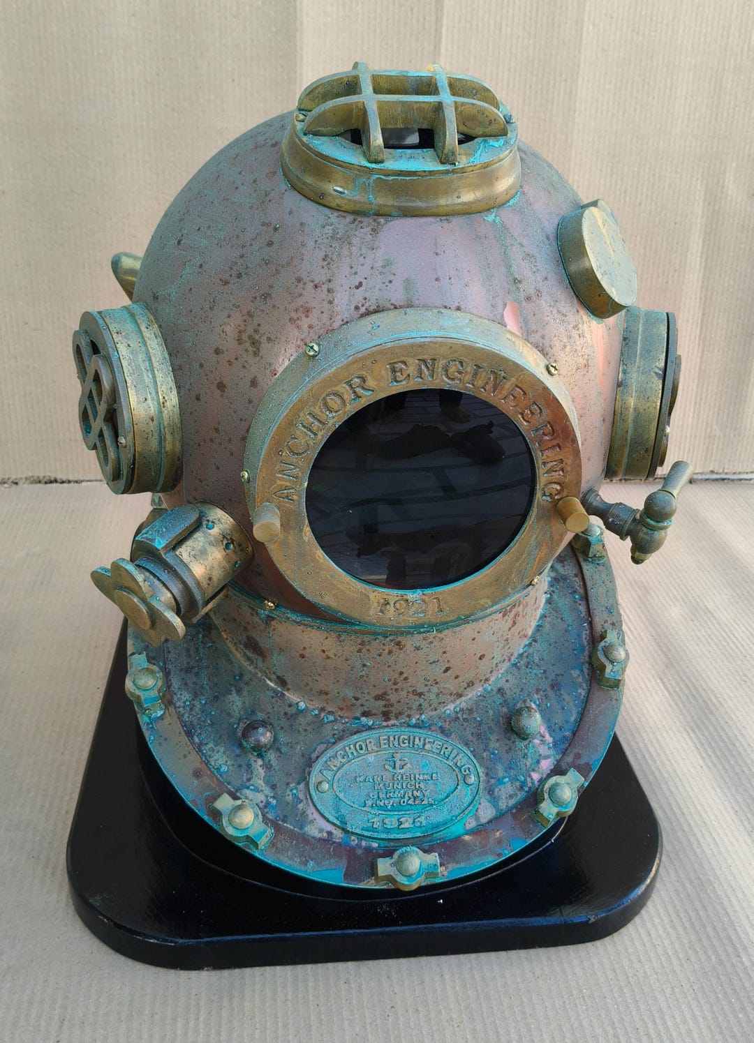 Mark V Antique Diving Helmet Replica 18" With Wooden Base | Nautical ...