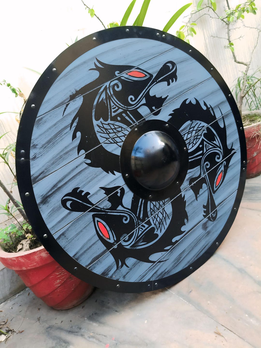 Fenrir Viking Shield Wall Art, Hand Painted Norse Wooden Shield Decor ...