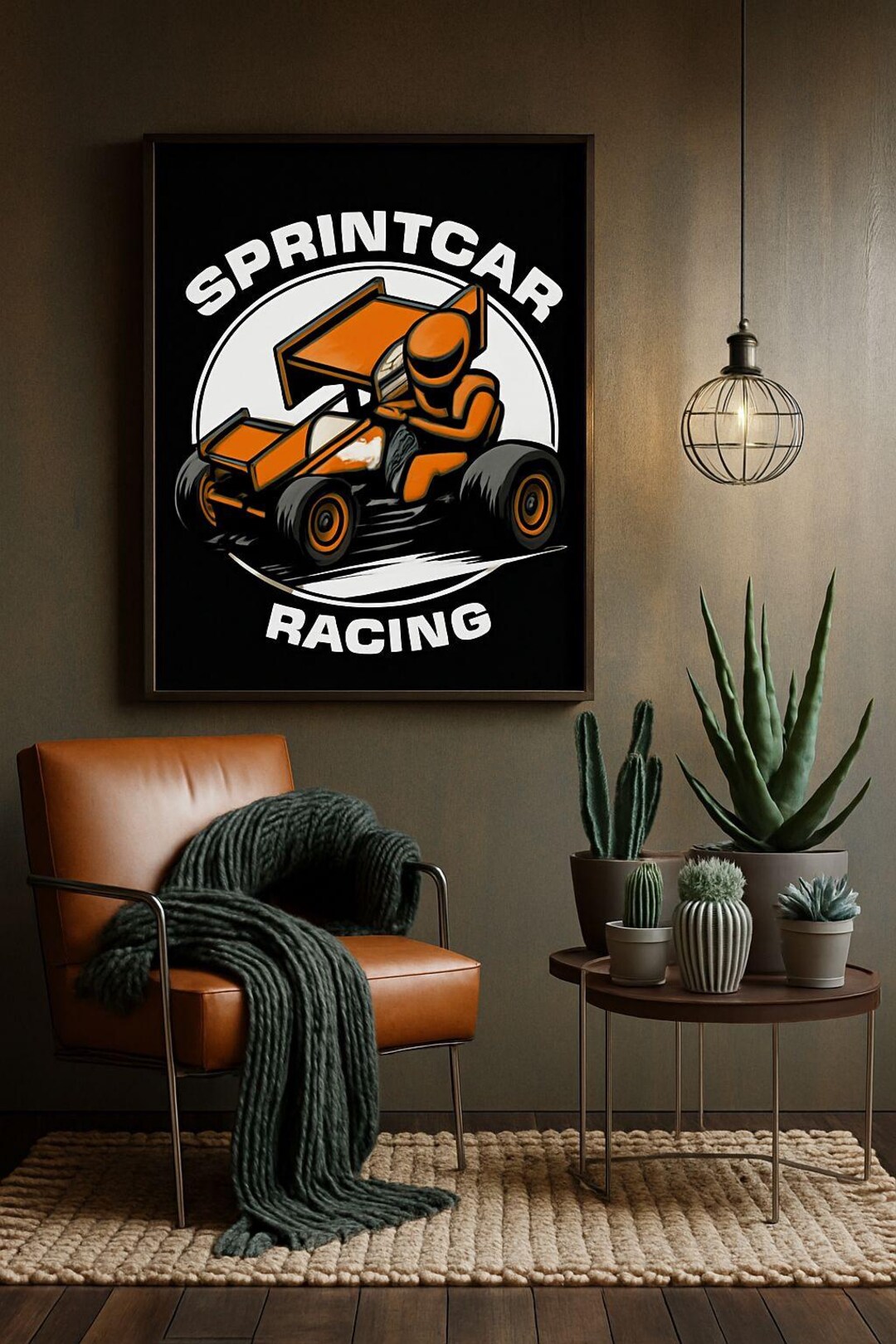 Dynamic Sprint Car Illustration in Vibrant Orange Emblem, Racing Poster ...