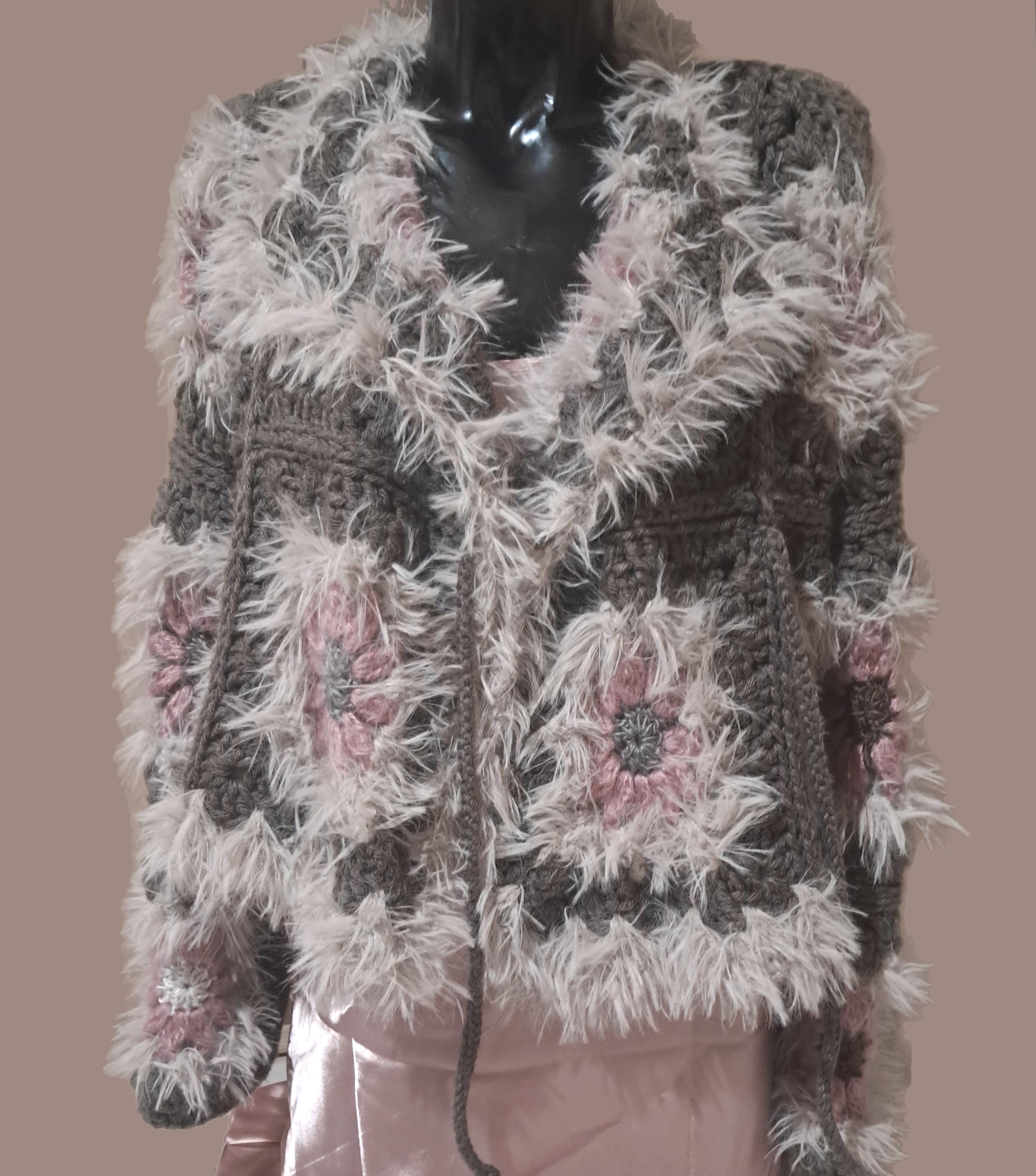 Granny Square Overlapping Fluffy Cardigan – Crochet Pattern PDF - Etsy