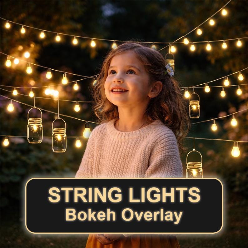 String Lights Bokeh Overlay | Warm Fairy Lights Photo Overlay | 40 PNG Photoshop Overlays for ...