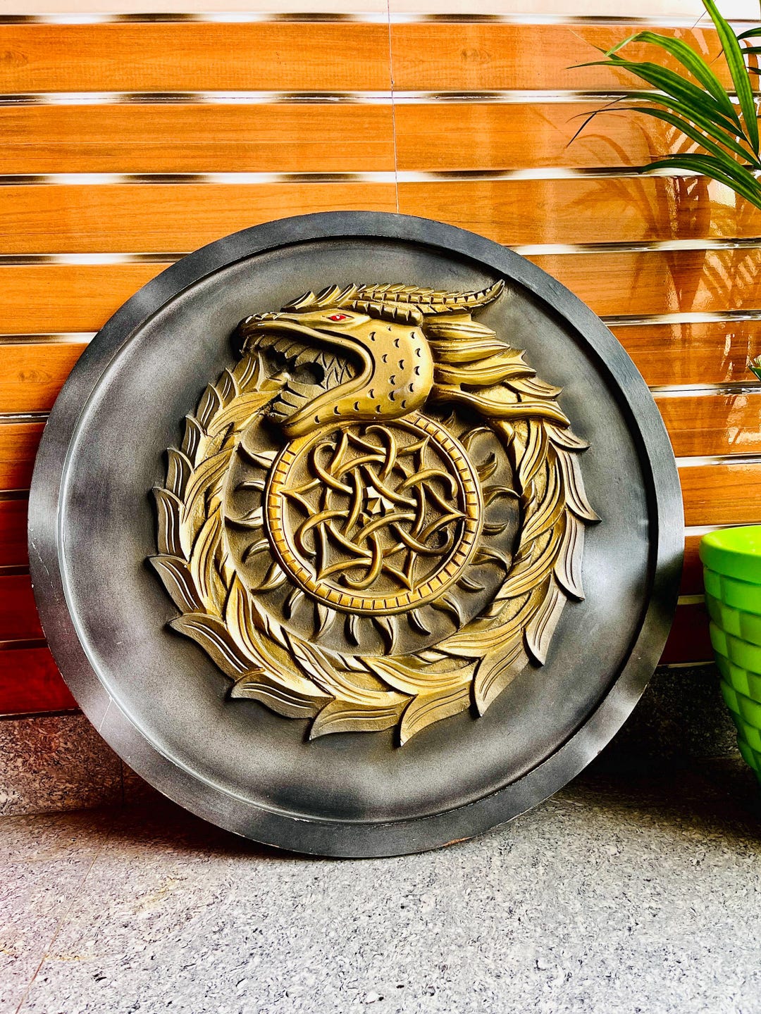 Medieval Dragon Viking Shield – Wooden Wall Sculpture & Pagan Cosplay ...