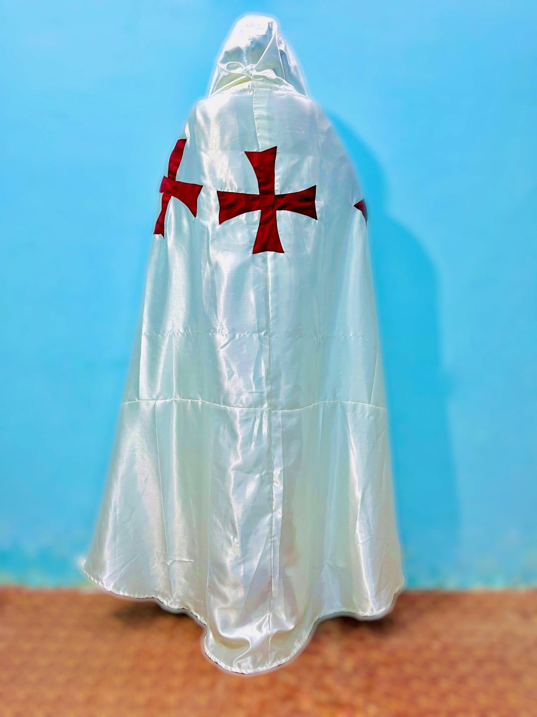 Knights Templar Cloak Hooded Medieval Cape Crusader Costume White ...