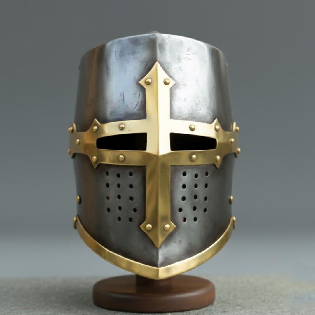 Handcrafted Steel Brass Templar Knight Helmet – Medieval Crusader Helm ...