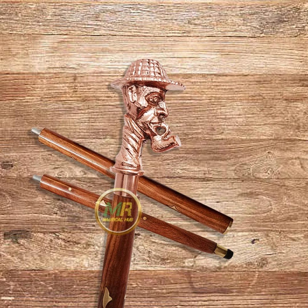 Copper Cowboy Handle Walking Stick – Handmade Wooden Foldable Brass ...