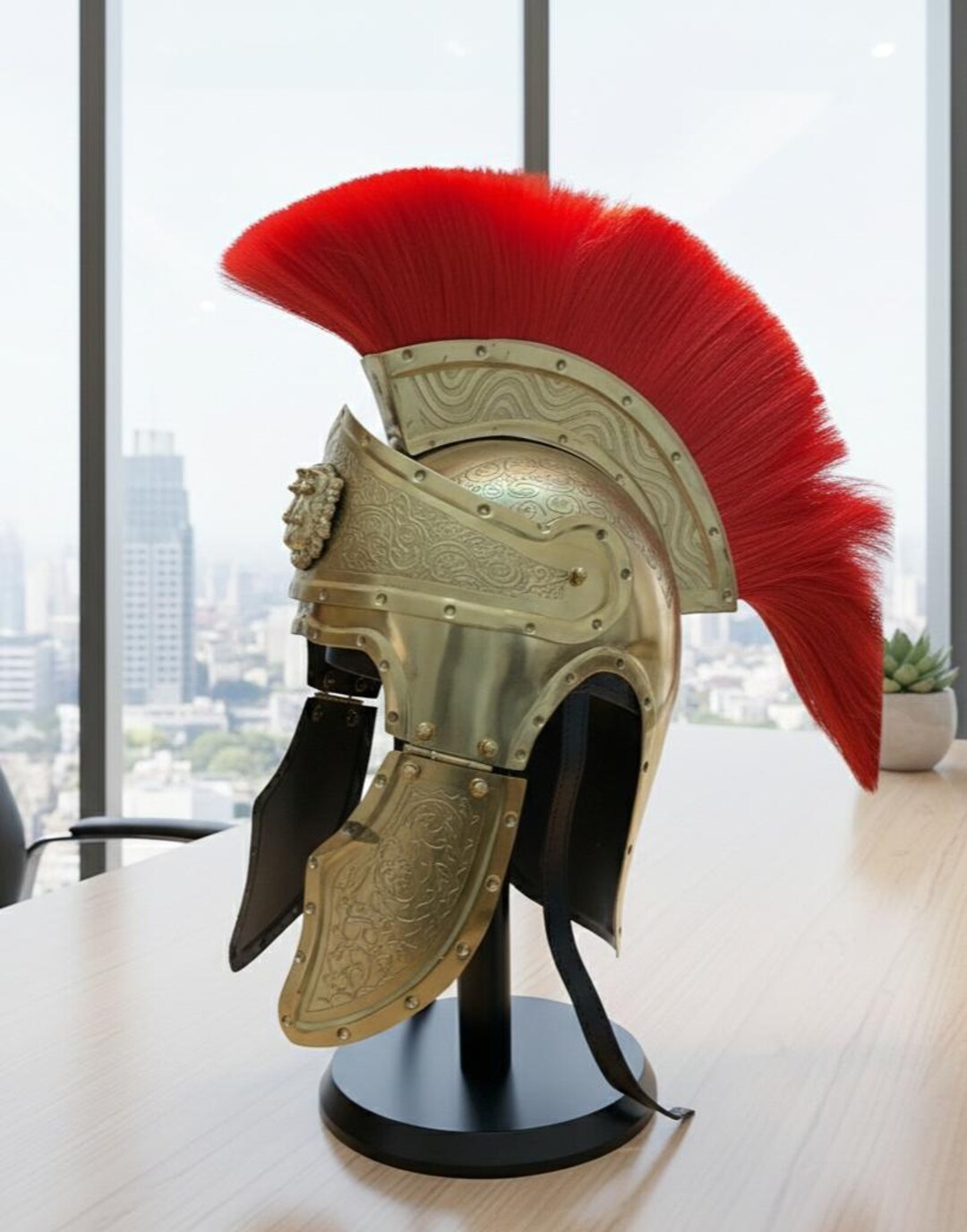 Engraved Medieval Roman Centurion Helmet Black Wooden Stand | Roman ...