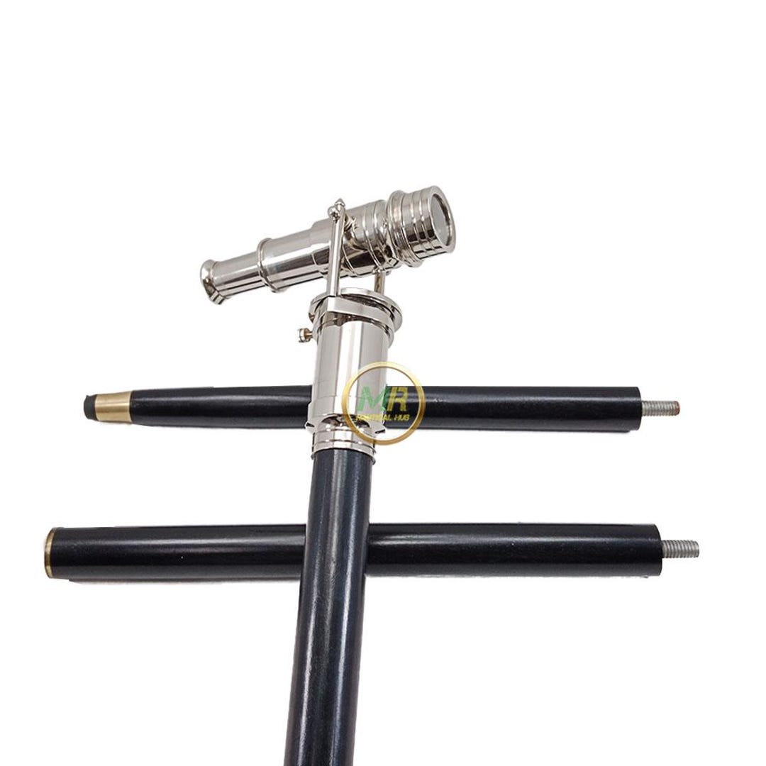 Nickel Plated Telescope Handle With Black Foldable Wooden Walking Stick ...