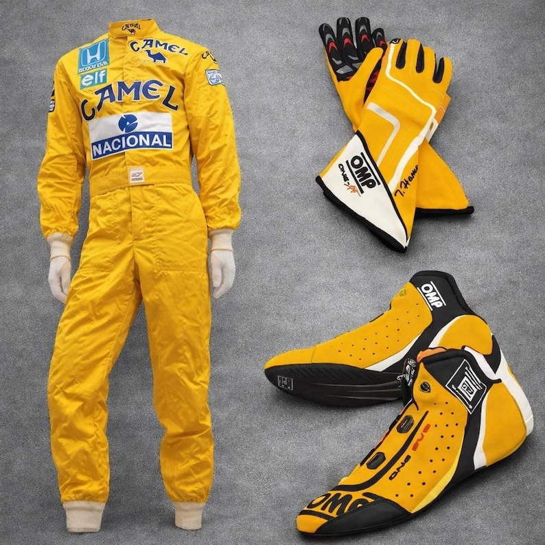 Camel Yellow Pro Go-kart Racing Suit Set With OMP Gloves & Performance ...