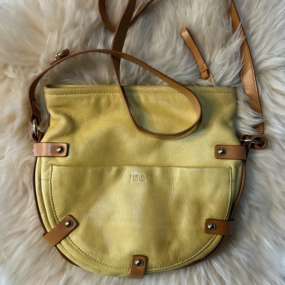 Perlina New York Leather Crossbody – Yellow Saddle Bag (2000s) - Etsy