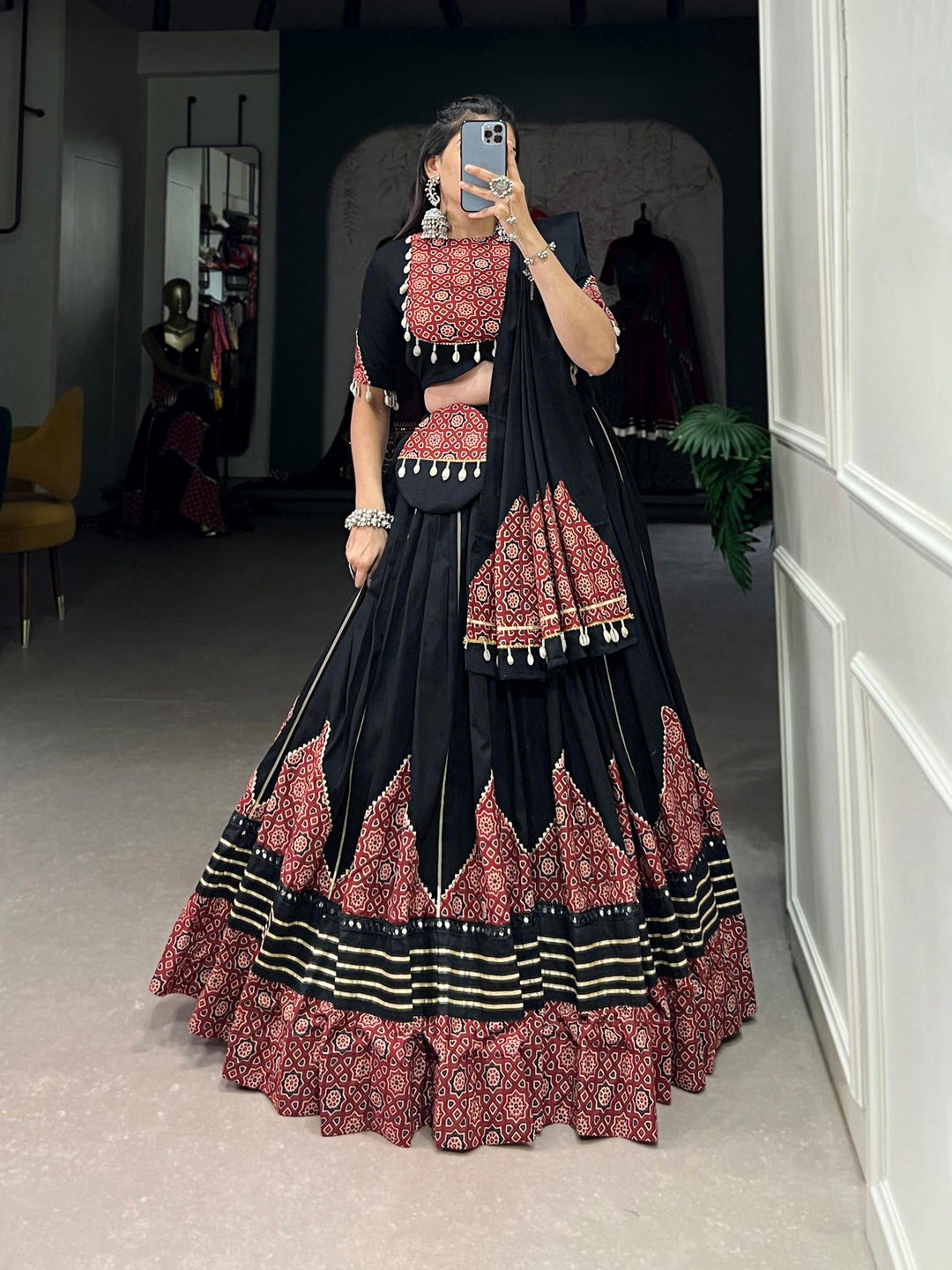 Black & Red Lehenga Set – Traditional Indian Ghagra Choli With Dupatta ...