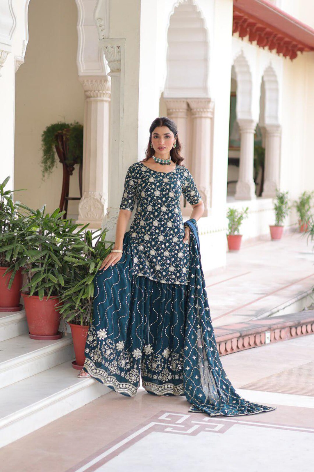 Navy Blue Sharara Suit | Gold Embroidered Indian Wedding Outfit - Etsy