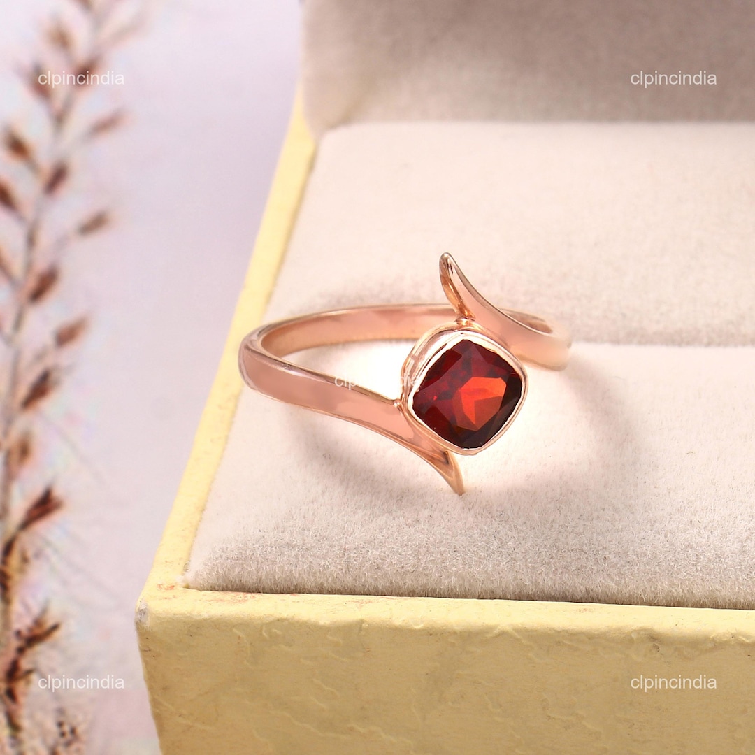 Garnet Silver Ring, January Birth Stone Ring, Gold Plated Silver ...