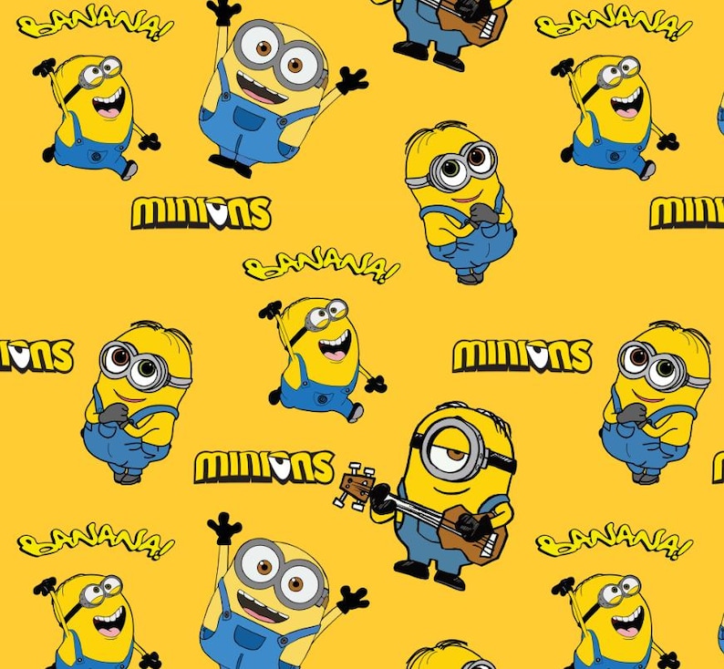 Playing Guitar Minion Fabric 100% Pure Cotton Fabric-minion Fabric-sold ...