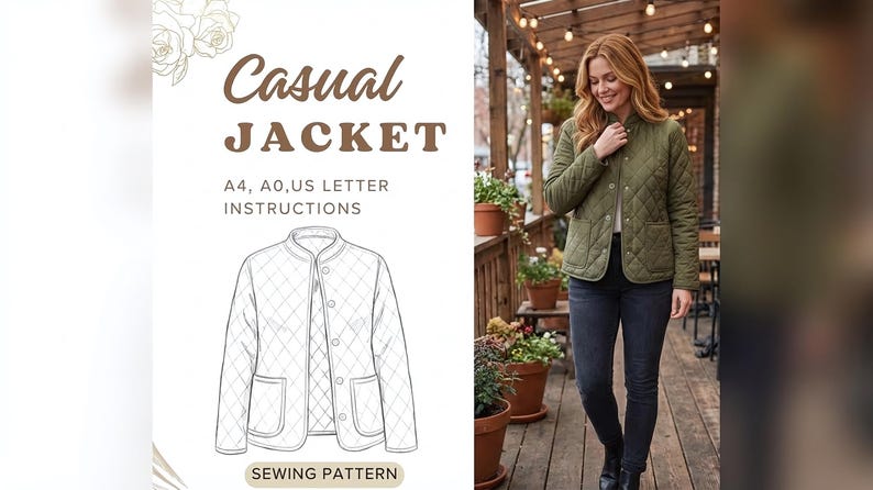Quilted Jacket Sewing Pattern | Beginner Friendly Modern Button Jacket Instant Download | Sewing ...