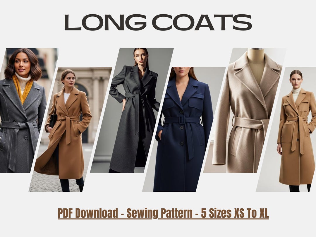 Winter Coat Sewing Pattern PDF XS-XL | Belted Tailored Wool Coat ...