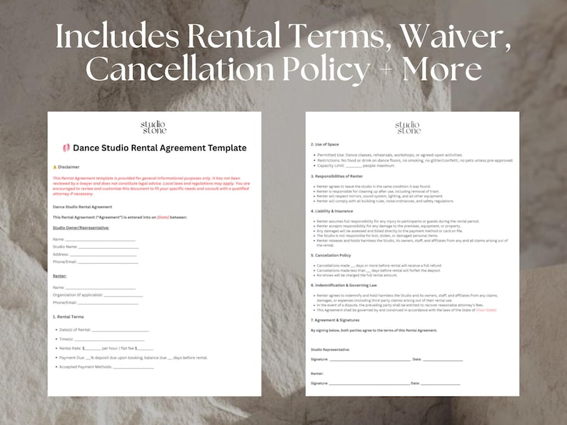 Dance Studio Rental Agreement Template | Editable PDF and Canva ...