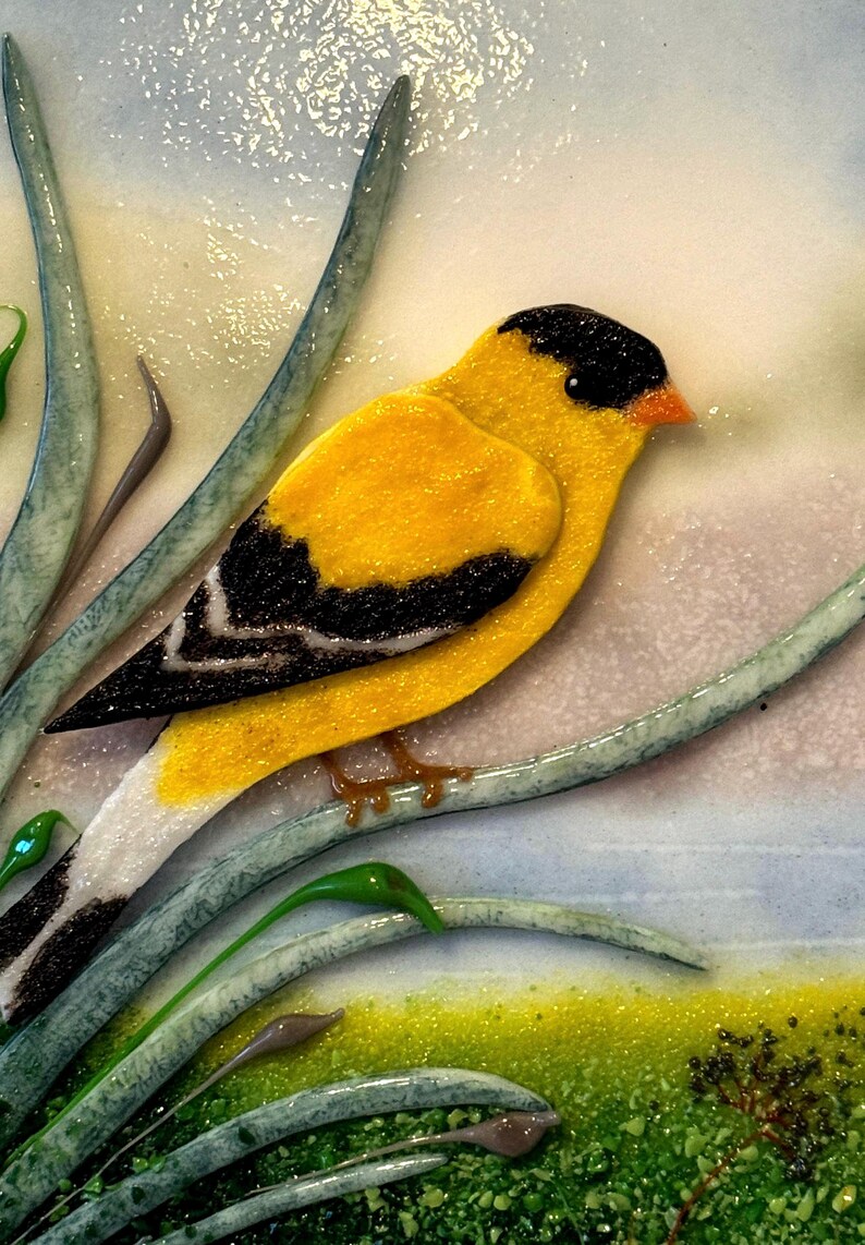 Framed Goldfinch Glass Art – Original Bird Wall Decor – Songbird ...