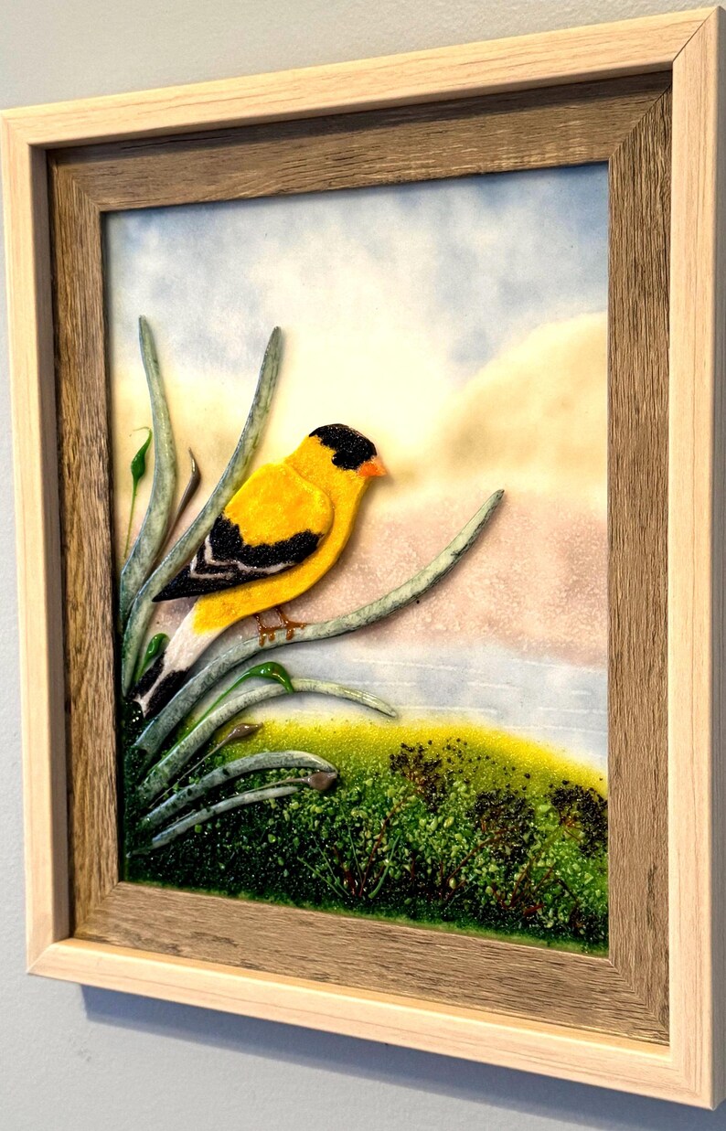 Framed Goldfinch Glass Art – Original Bird Wall Decor – Songbird ...