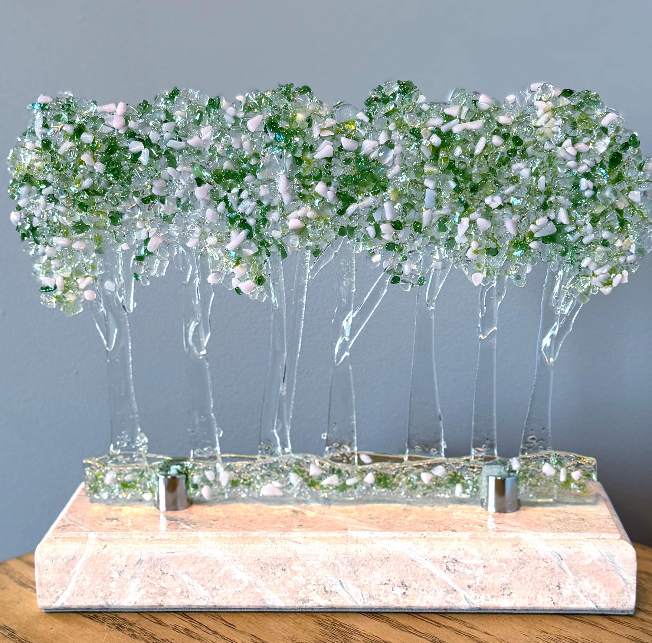 Fused Glass Forest Sculpture on “pink Marble” Painted Base - Etsy