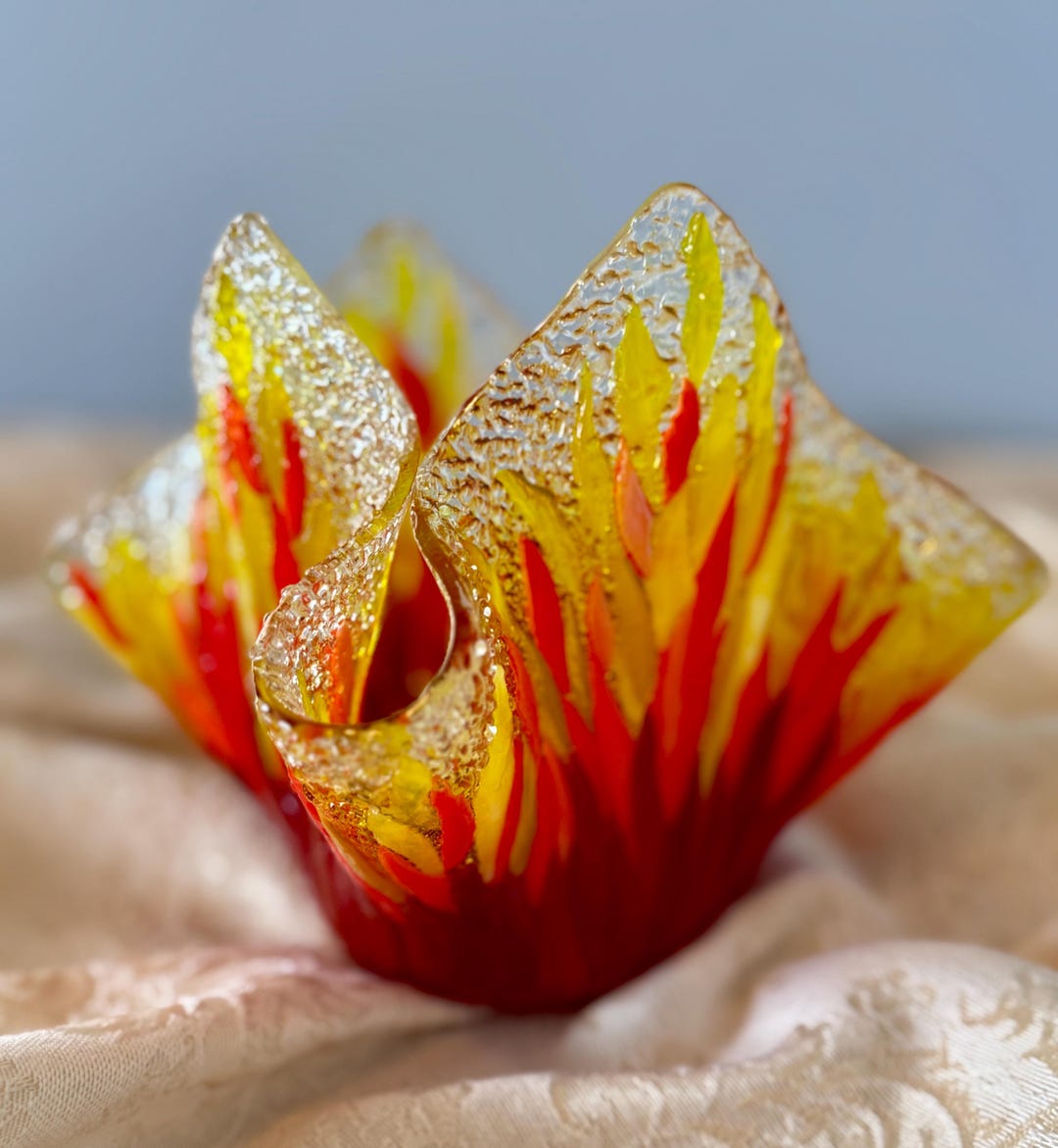 Fire Votive/candle Holder/ Vase, 4.75”X 5.25” Fused Glass - Etsy