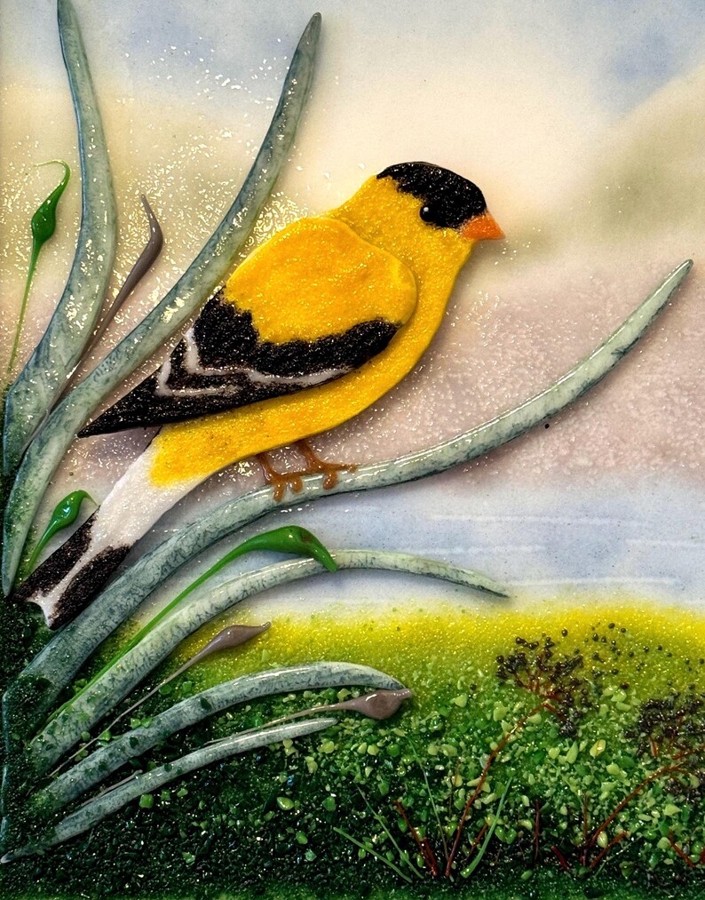 Framed Goldfinch Glass Art – Original Bird Wall Decor – Songbird ...