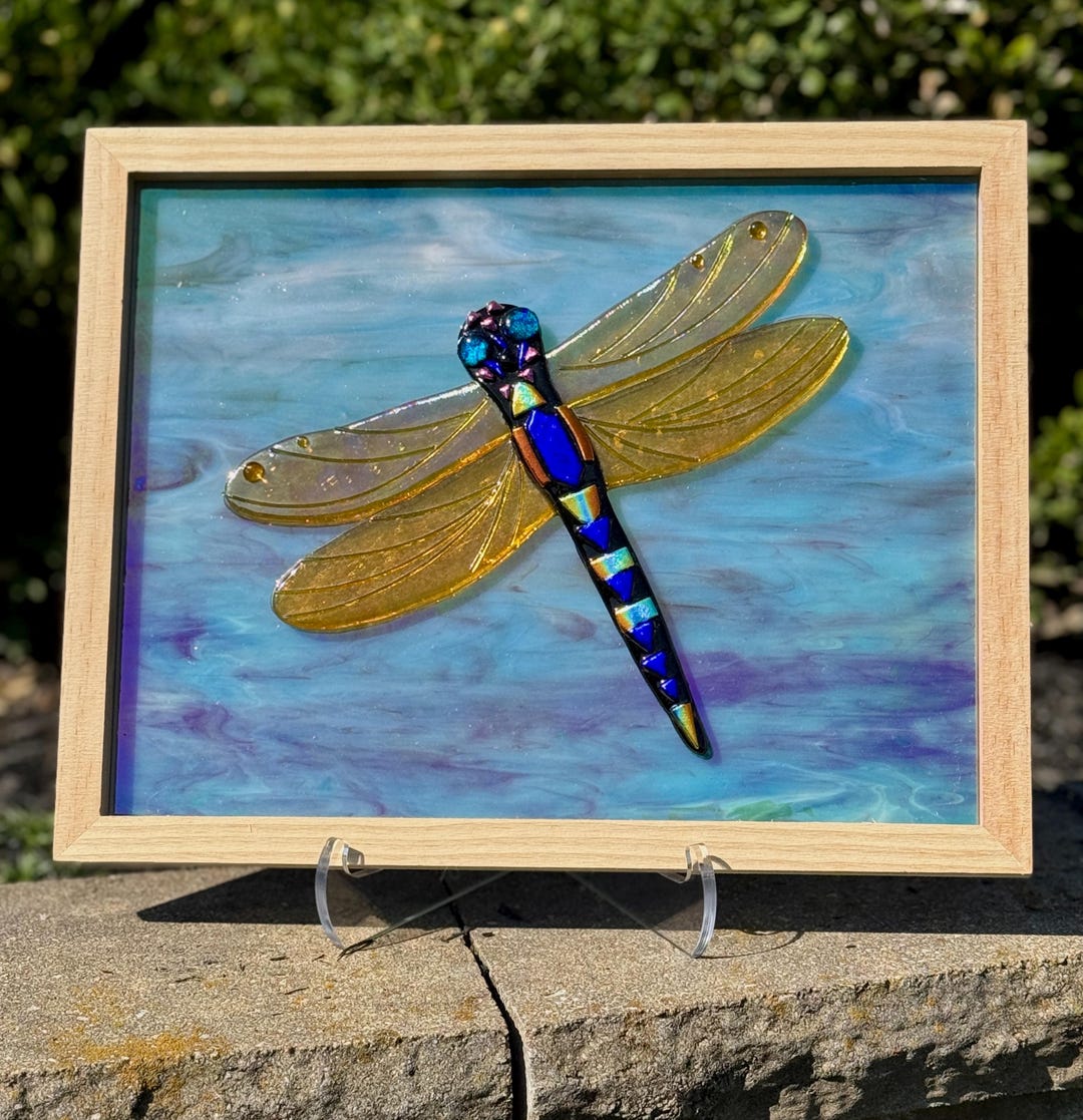 Fused Glass Dragonfly on Stained Glass Backer, Wall Art - Etsy