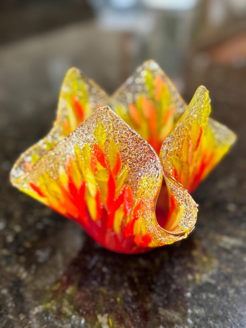Fire Votive/candle Holder/ Vase, 4.75”X 5.25” Fused Glass - Etsy