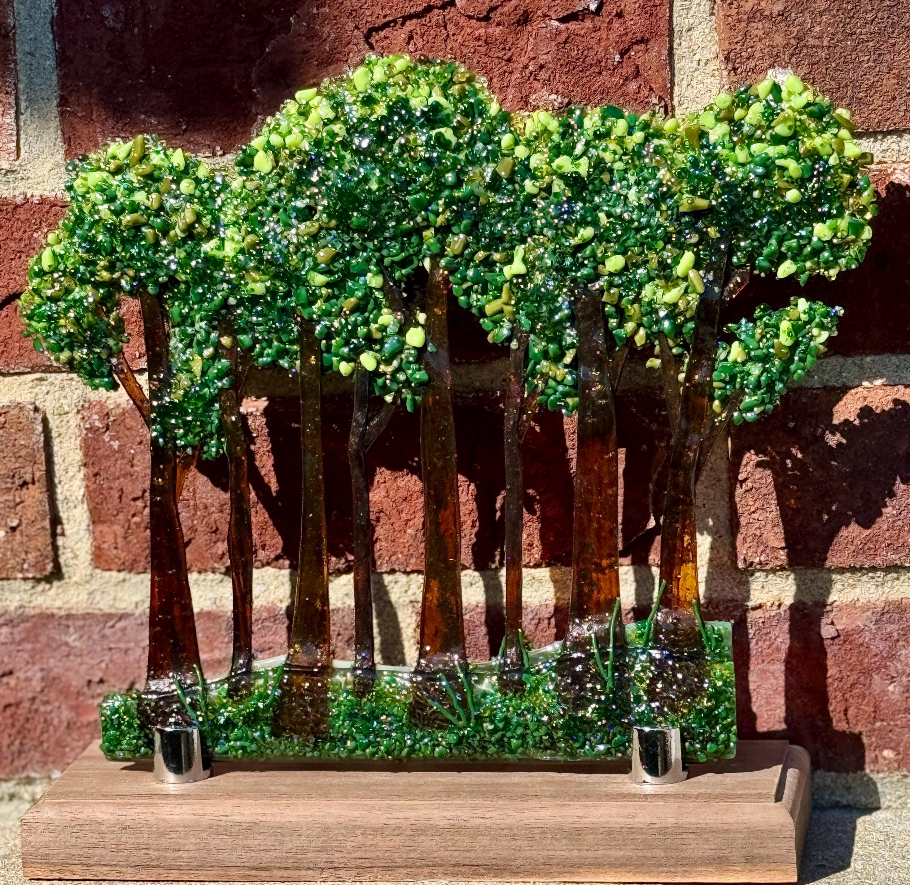 Fused Glass Forest Sculpture: Black Walnut Stand - Etsy