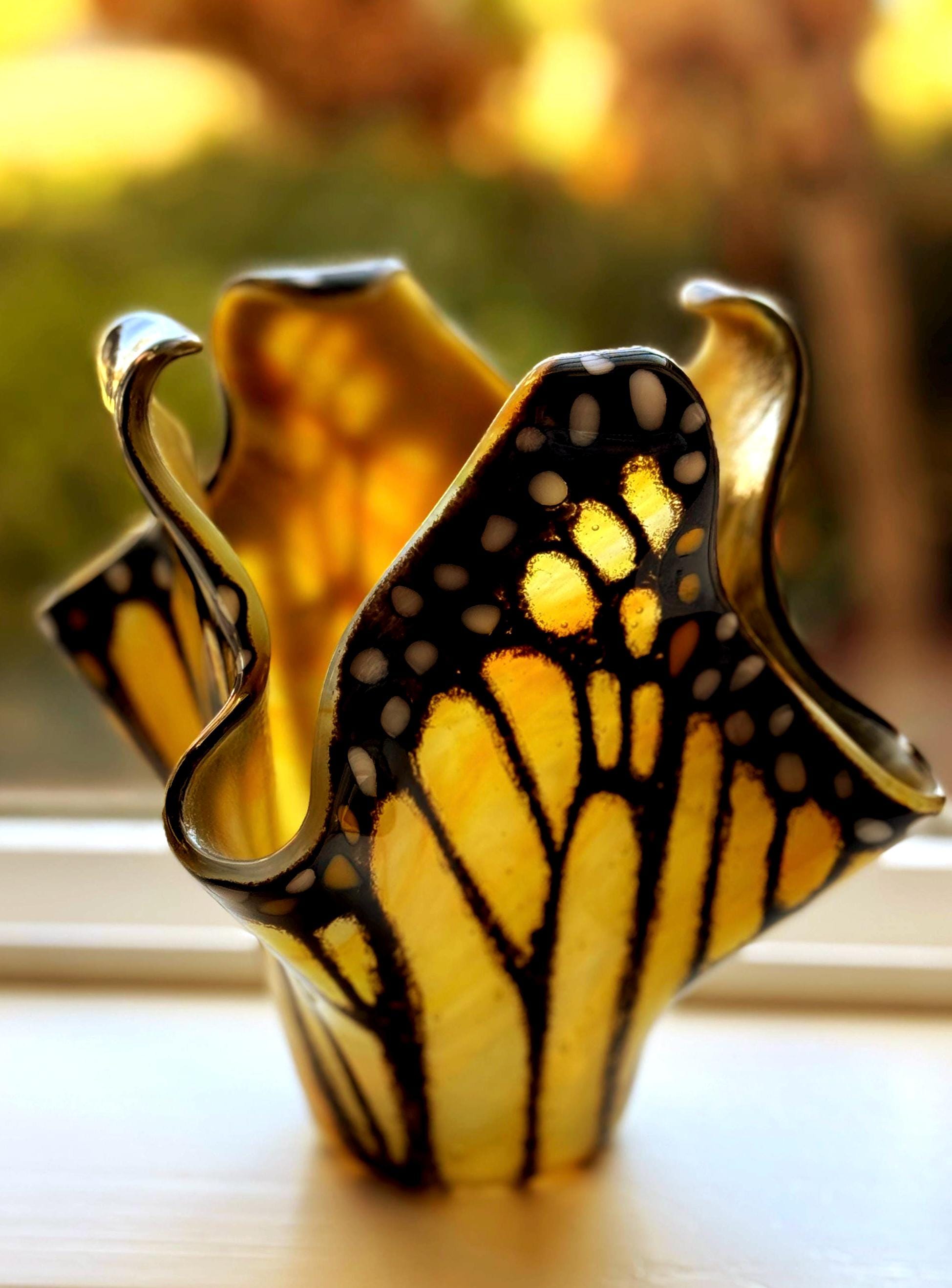 Monarch Butterfly Vase, Fused Glass Art - Etsy
