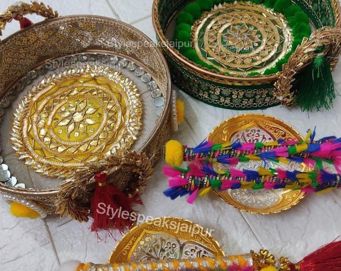Haldi and Mehndi Ceremony Platter Set, Wedding Decor Tray Combo With ...