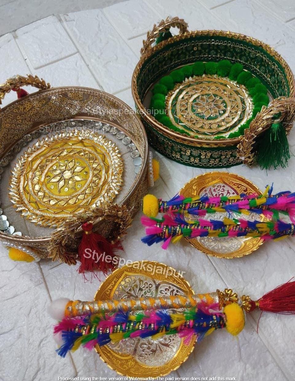 Haldi and Mehndi Ceremony Platter Set, Wedding Decor Tray Combo With ...