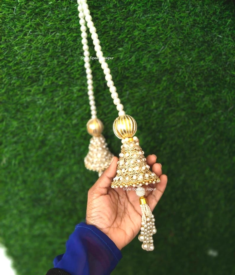 Pearl Gota Ball String With Decorative Bell & Pearl Latkan, Indian ...
