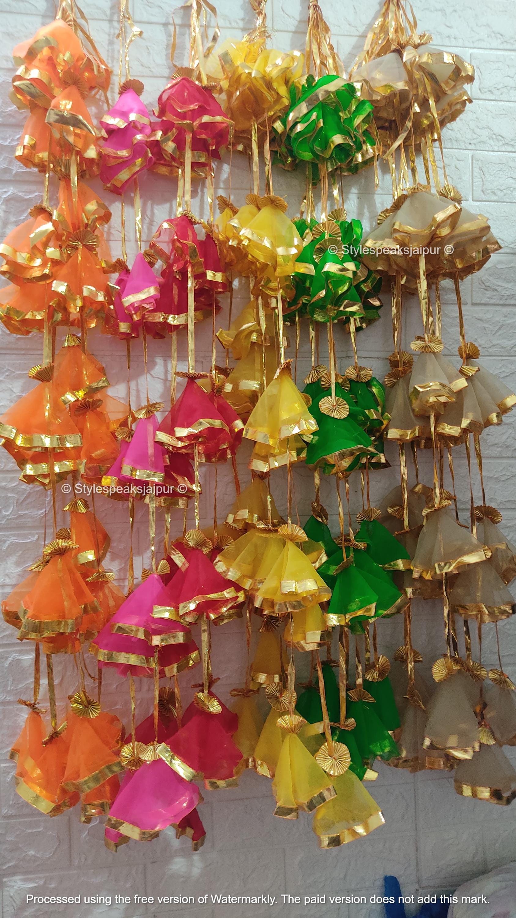 Net Gota Frill Garlands – Mehndi Haldi Decor –yellow & Pink, Orange ...