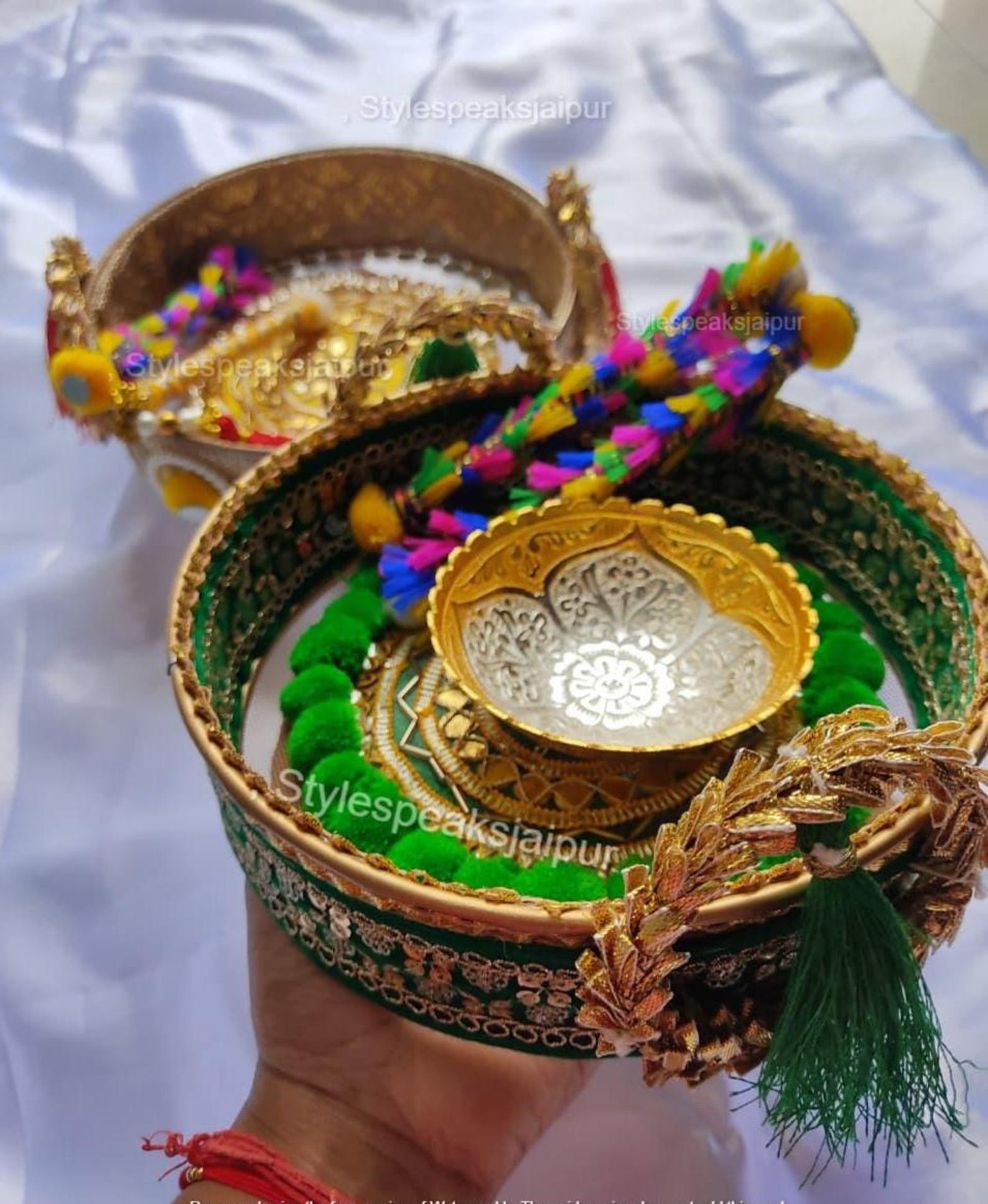 Haldi And Mehndi Ceremony Platter Set Wedding Decor Tray Combo With