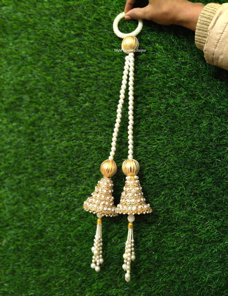 Pearl Gota Ball String With Decorative Bell & Pearl Latkan, Indian ...