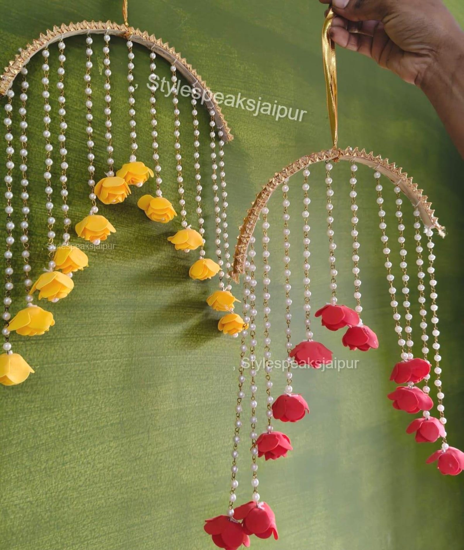 Traditional Foam Floral Half Moon Wall Hanging Pearl Strings for ...