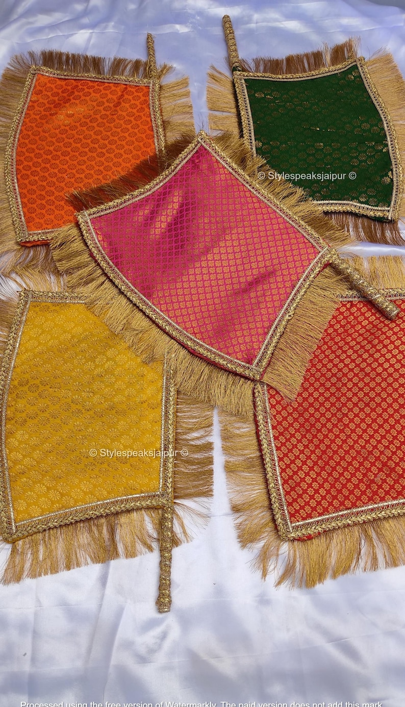 Luxury Brocade Hand Fans for Mehndi & Wedding Decor, Handmade Pakhi ...