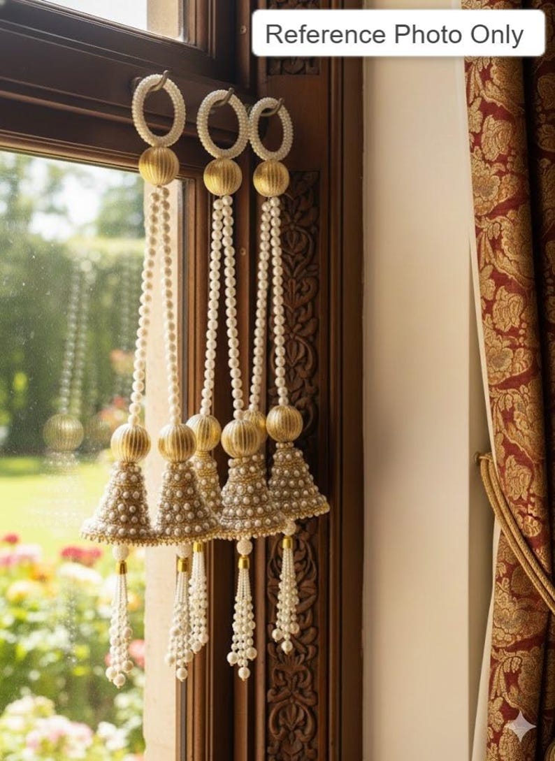 Pearl Gota Ball String With Decorative Bell & Pearl Latkan, Indian ...