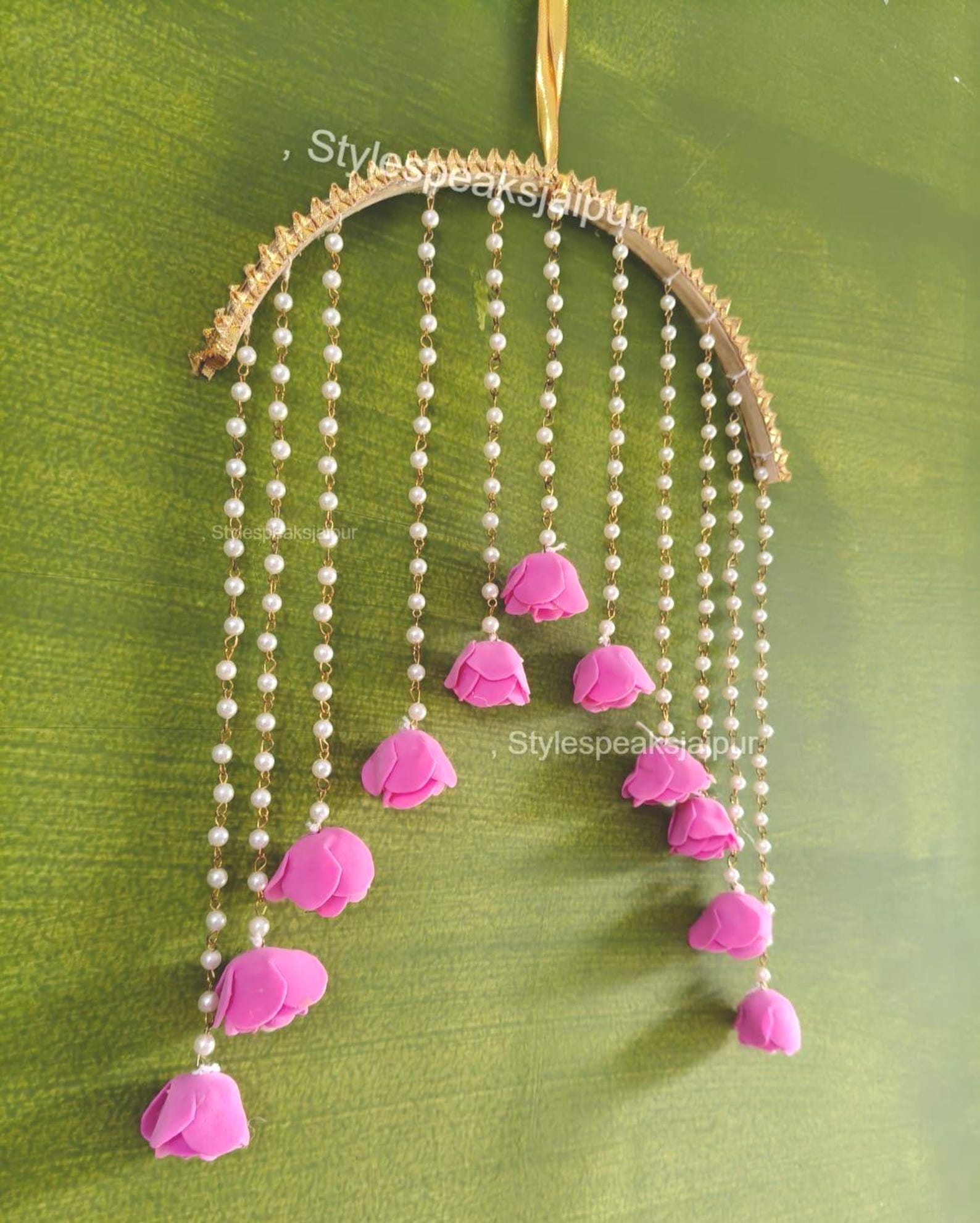 Traditional Foam Floral Half Moon Wall Hanging Pearl Strings for ...