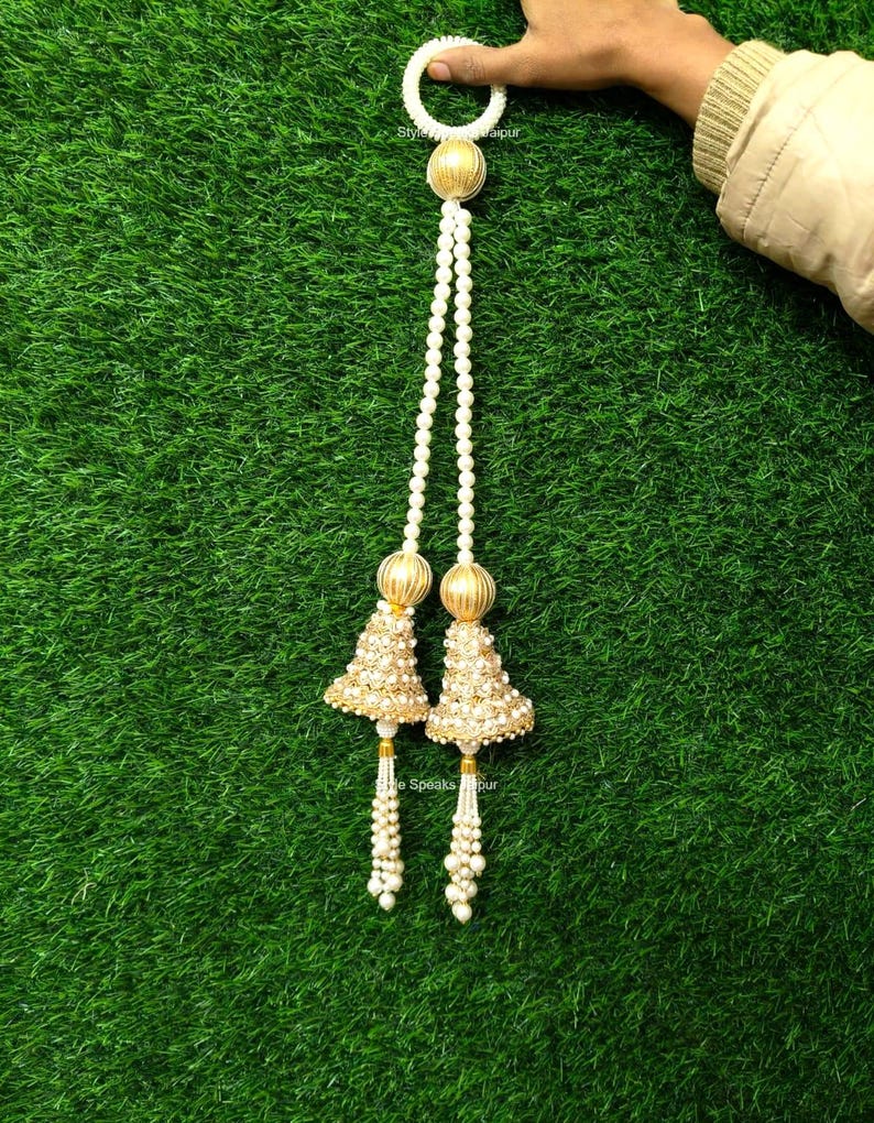 Pearl Gota Ball String With Decorative Bell & Pearl Latkan, Indian ...